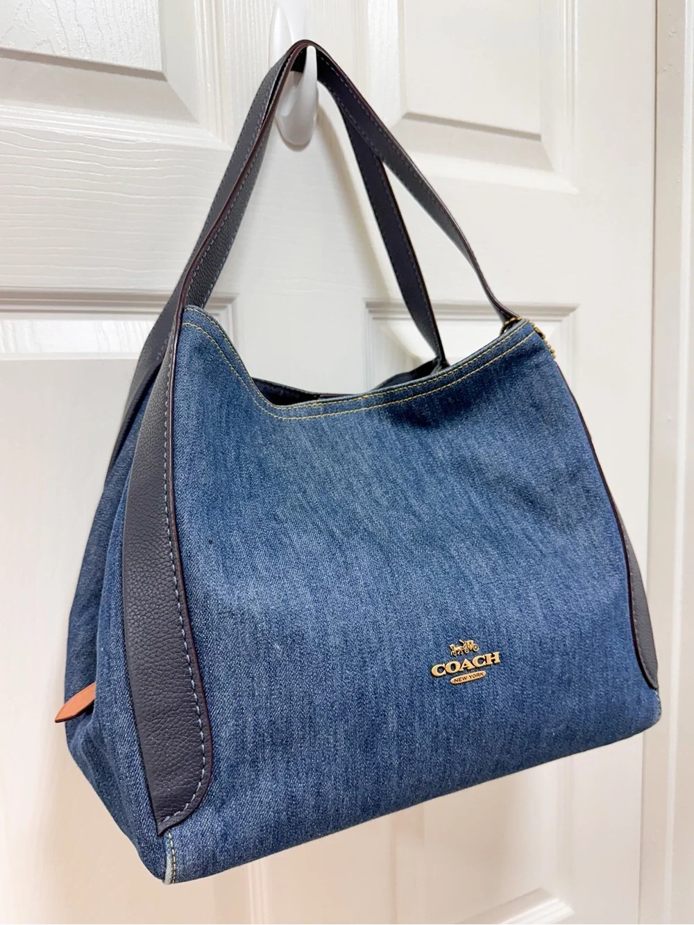 Coach | Bags | Coach Hadley Denim Hobo Large Shoulder Bag Blue Denim ...